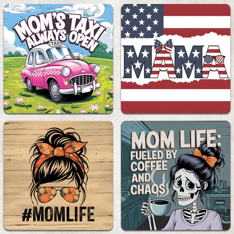 Mom Square PNG Bundle, Funny Mom Square Coaster Sublimation, Mama ...