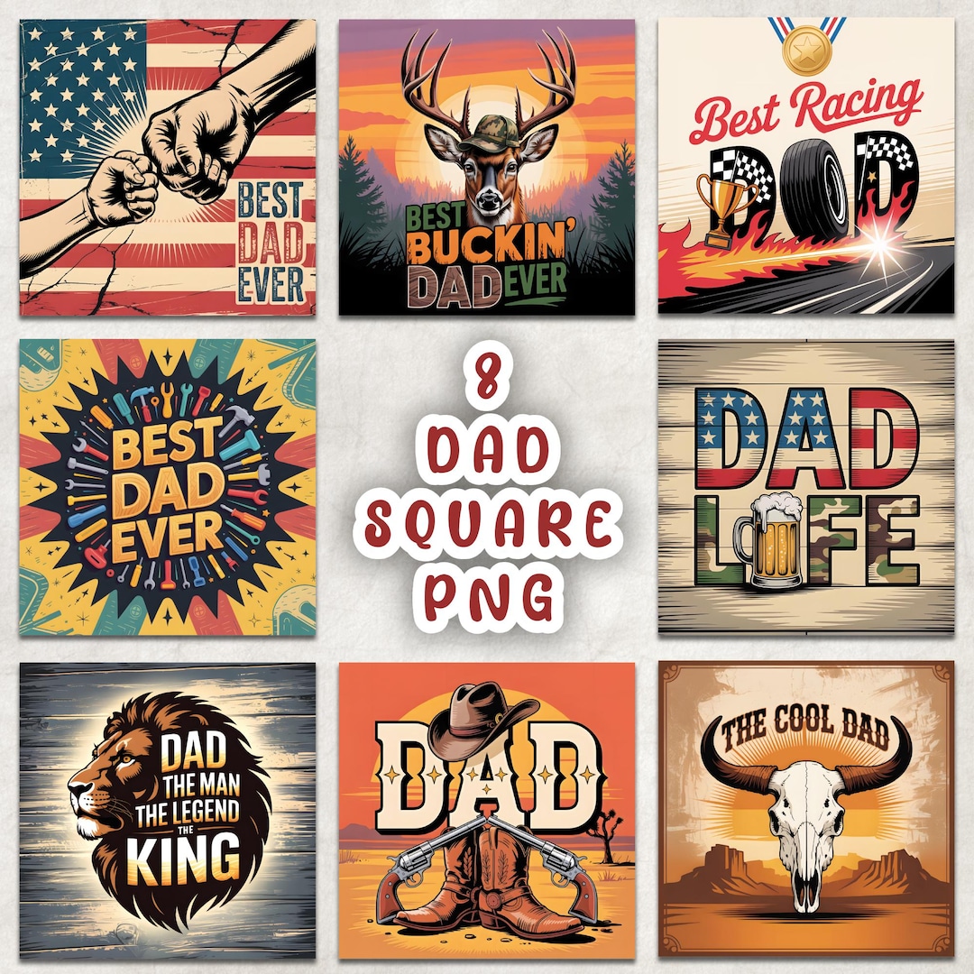 Best Dad Square PNG Bundle, Father's Day Square Coaster Sublimation ...