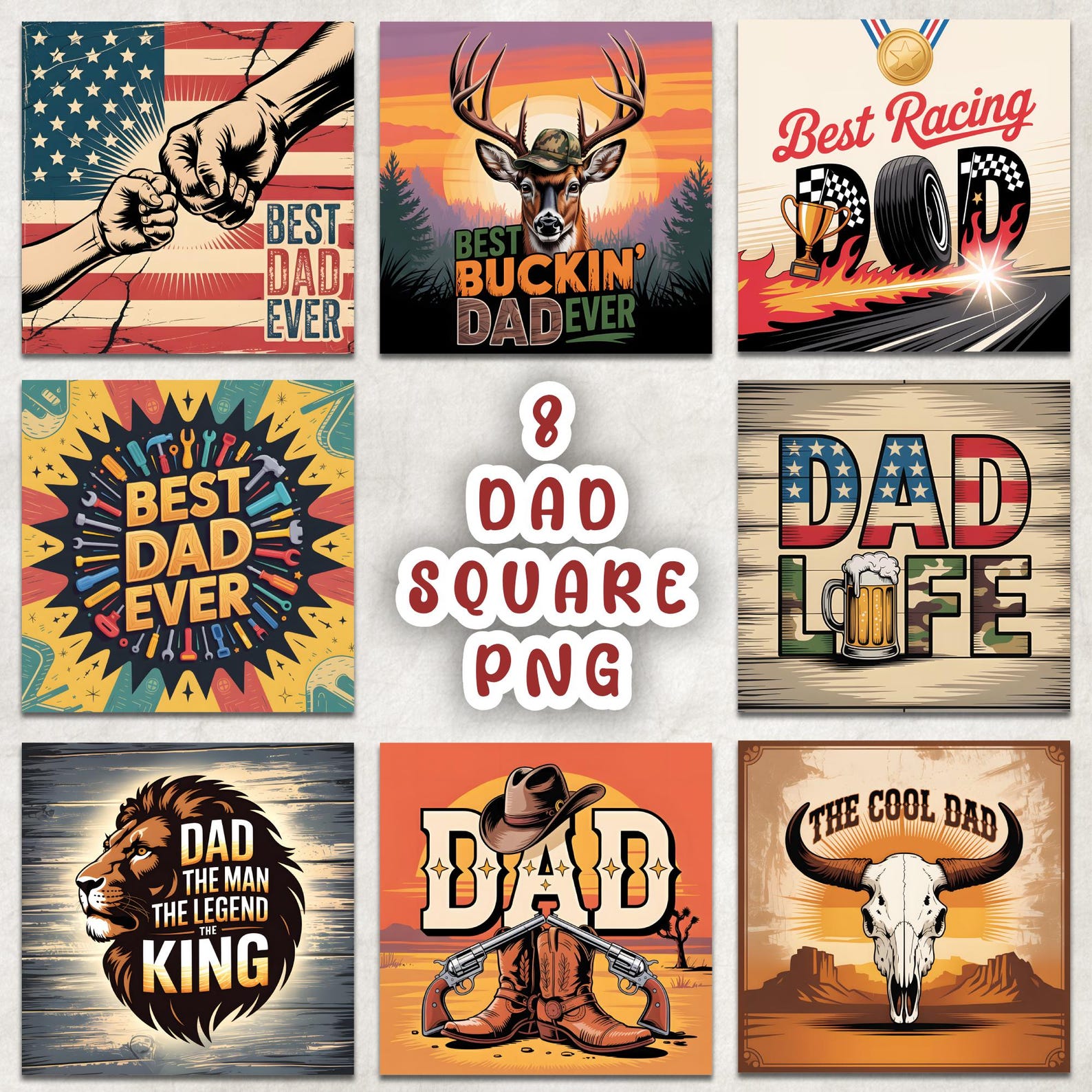 Best Dad Square PNG Bundle, Father's Day Square Coaster Sublimation ...