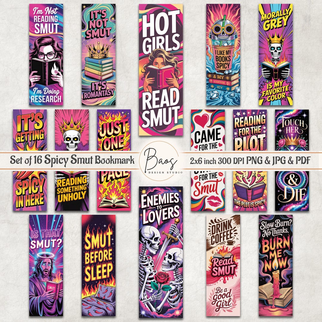 Smut Bookmark Bundle, Spicy Smut Bookmark Sublimation PNG, Spicy ...