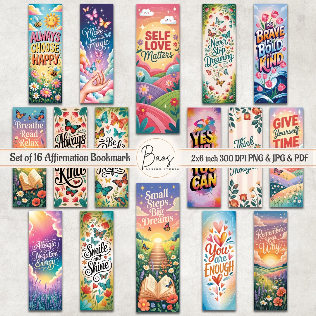 Affirmation Bookmark Bundle, Qoute Bookmark Sublimation PNG ...