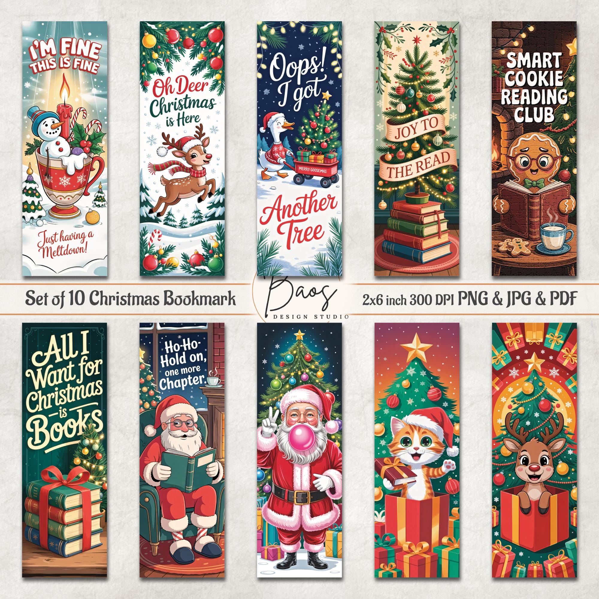 Christmas Bookmark Bundle, Holiday Reading Bookmark Sublimation PNG ...