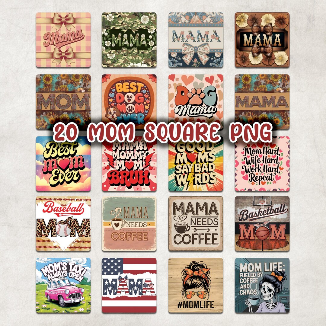 Mom Square PNG Bundle, Funny Mom Square Coaster Sublimation, Mama ...