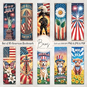 American Printable Bookmark, Patriotic Bookmark Sublimation PNG, 4th of ...