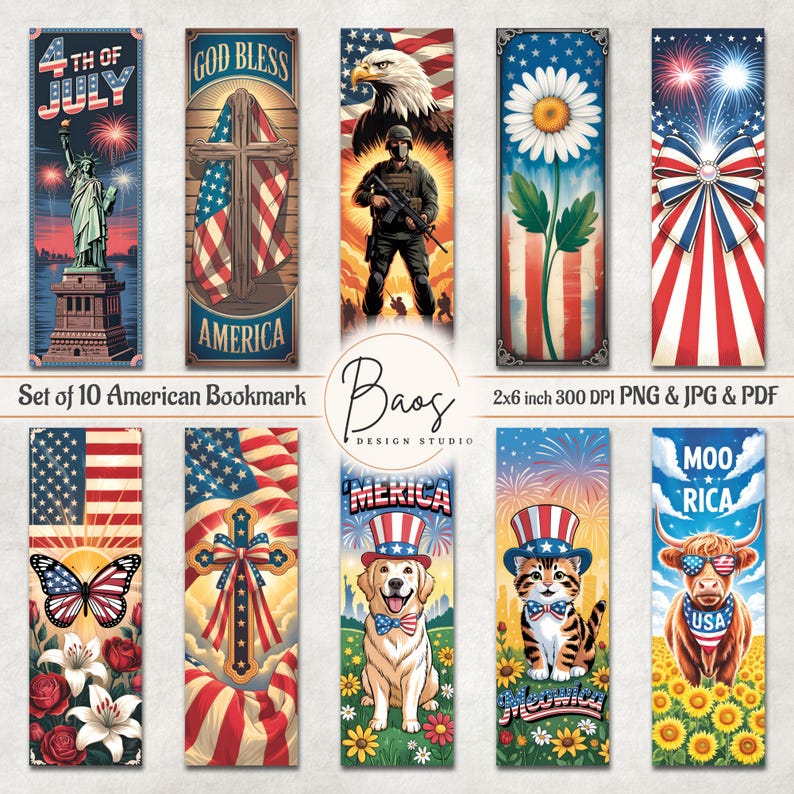 American Printable Bookmark, Patriotic Bookmark Sublimation PNG, 4th of ...