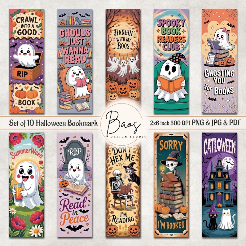 Halloween Bookmark Bundle, Ghost Reading Bookmark Sublimation PNG ...