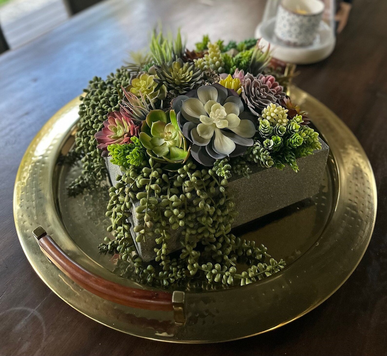 Succulent Design in Gray Painted Square Fiberglass Vase | Faux ...