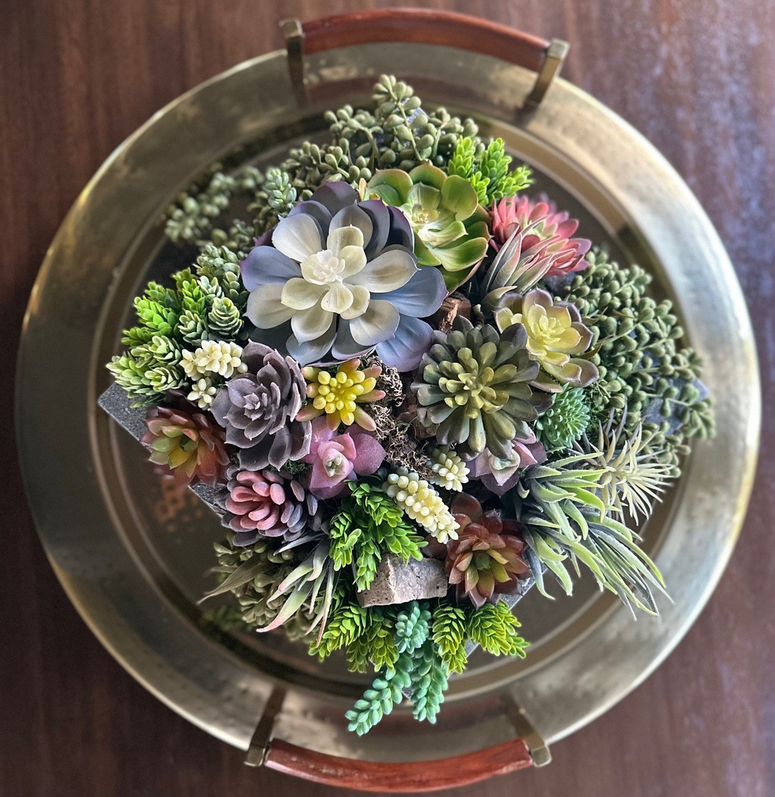Succulent Design in Gray Painted Square Fiberglass Vase | Faux ...
