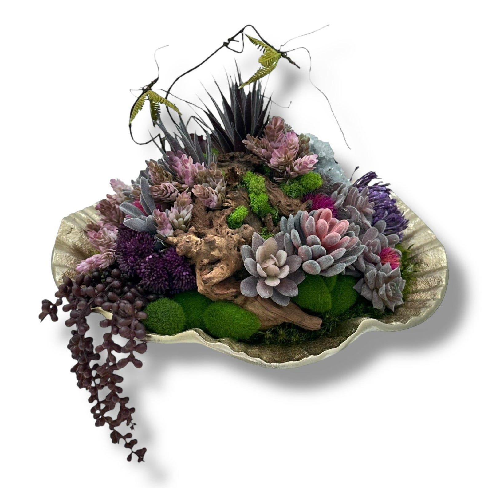 Succulent Design in Gold Wavy Circular Textured Metal Vase | One-of-a ...