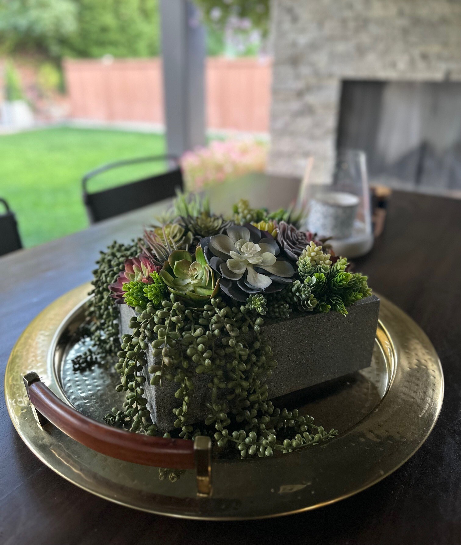 Succulent Design in Gray Painted Square Fiberglass Vase | Faux ...