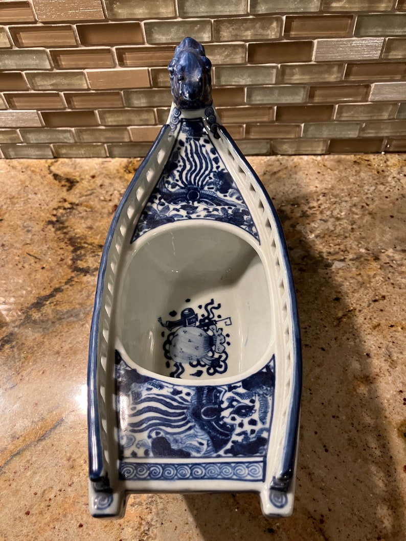 Antique HIRADO Porcelain Very Rare Dragon-head Boat-shaped Dish JAPAN ...