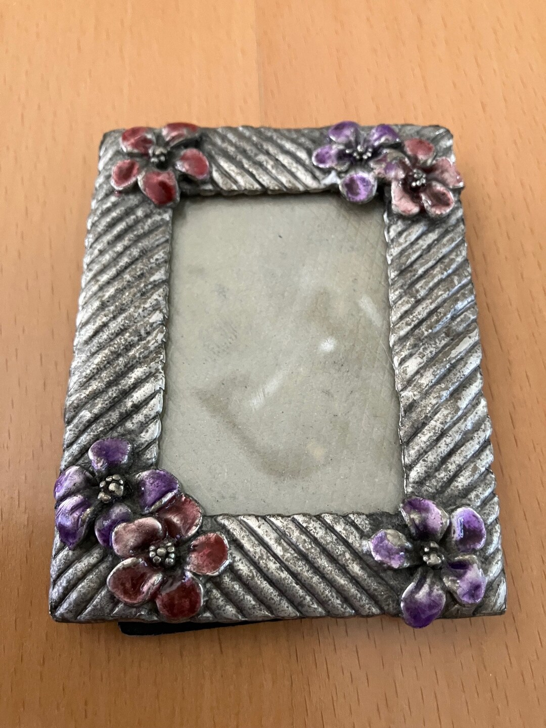 Vintage Adorable Pewter Picture/photo Frame With Enamel Blooms Silver ...
