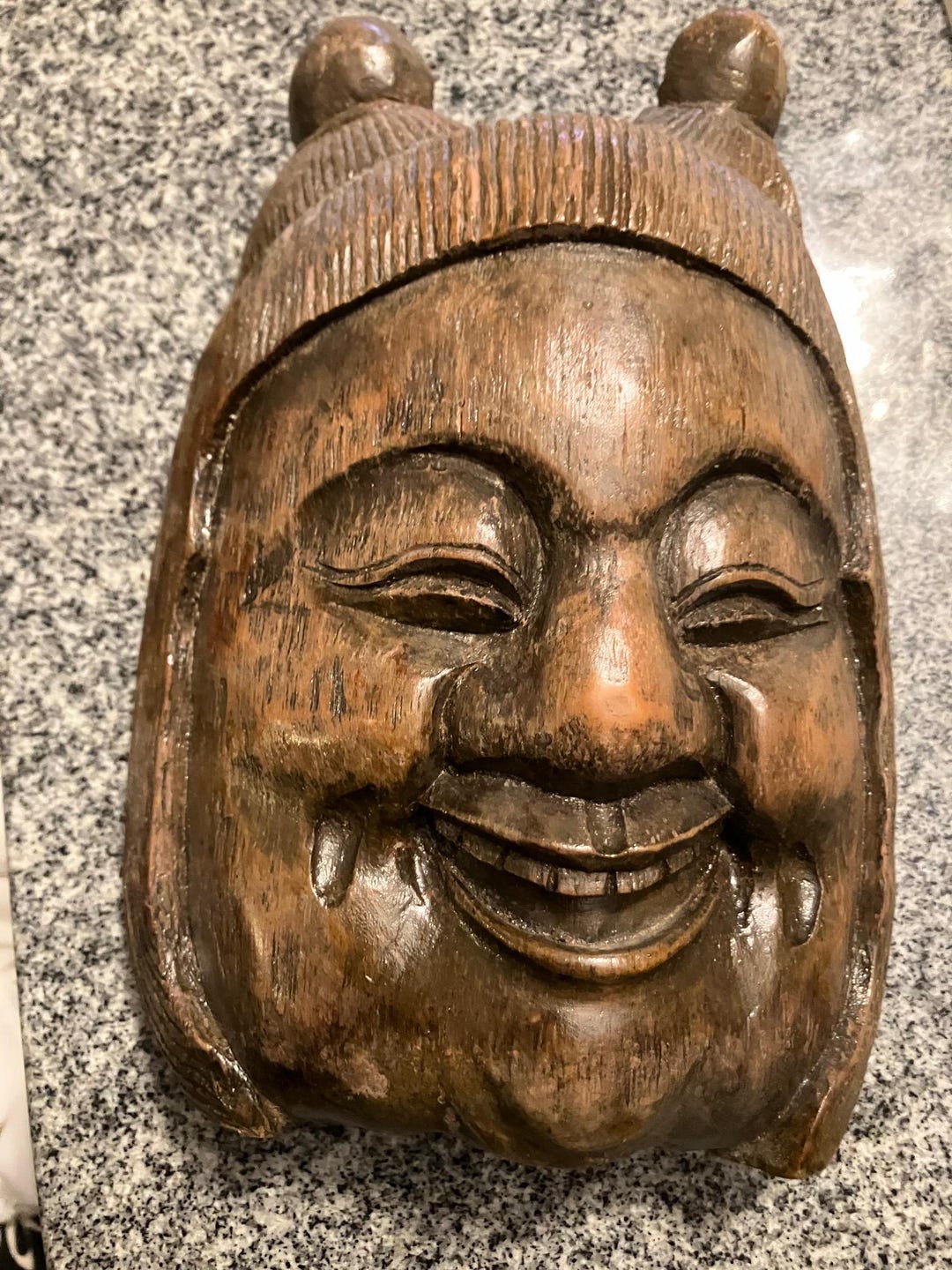 ANTIQUE NOH MASK Single-piece-wood Carving Asian Japan Theatrical ...