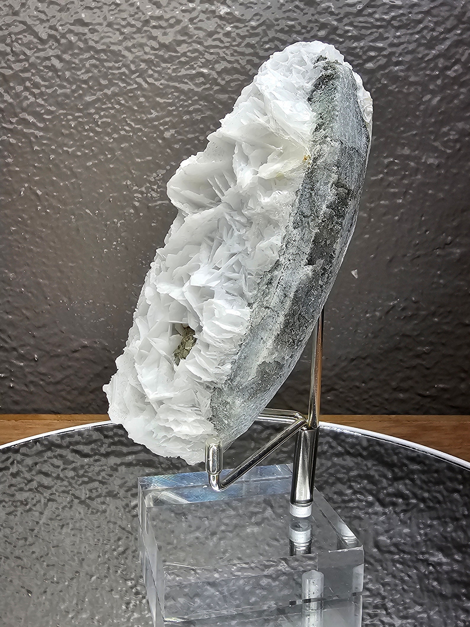 White Rose Petal Calcite With Pyrite With Stand | Raw Crystal Specimen ...