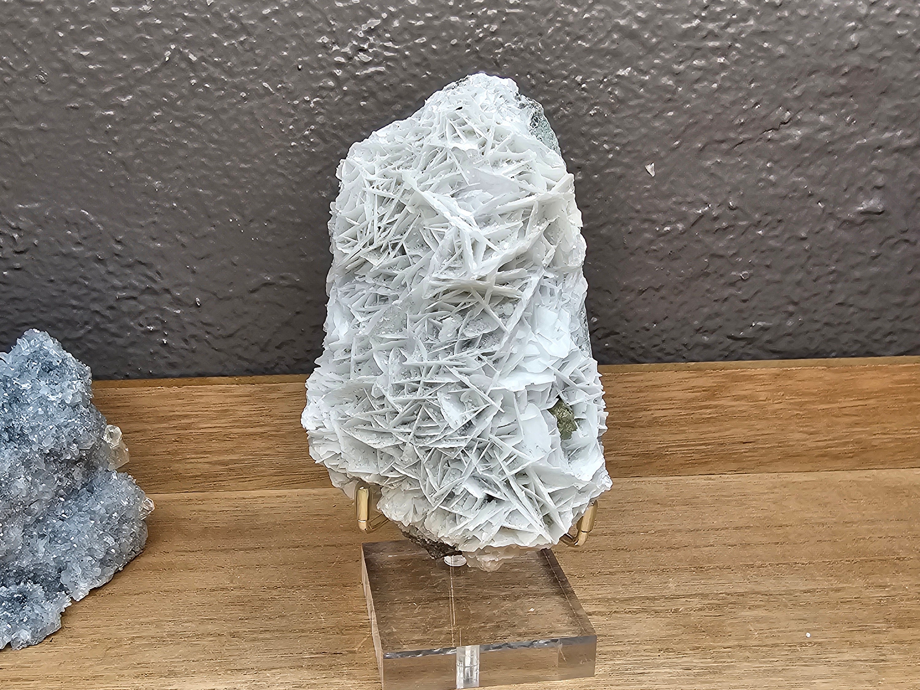 White Rose Petal Calcite With Pyrite With Stand | Raw Crystal Specimen ...