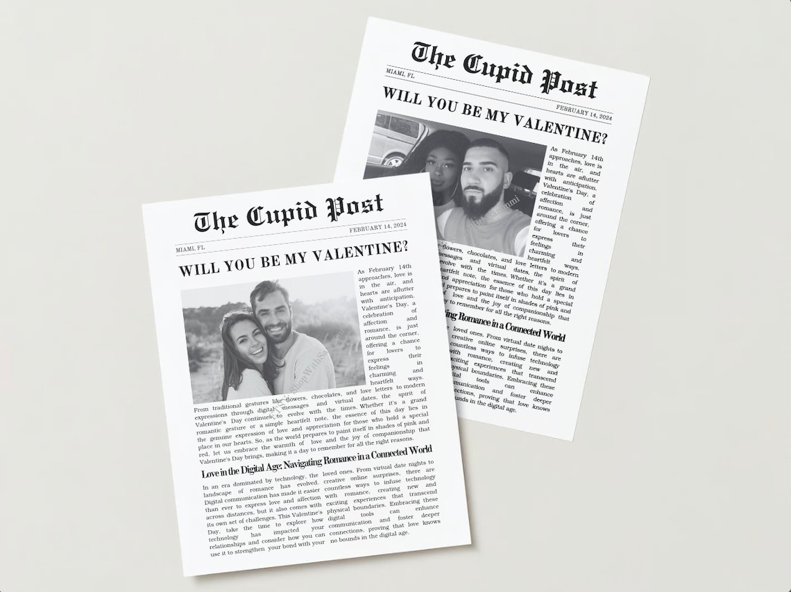 Will You Be My Valentine Newspaper Cupid Post Horizontal | Viral 2024 ...
