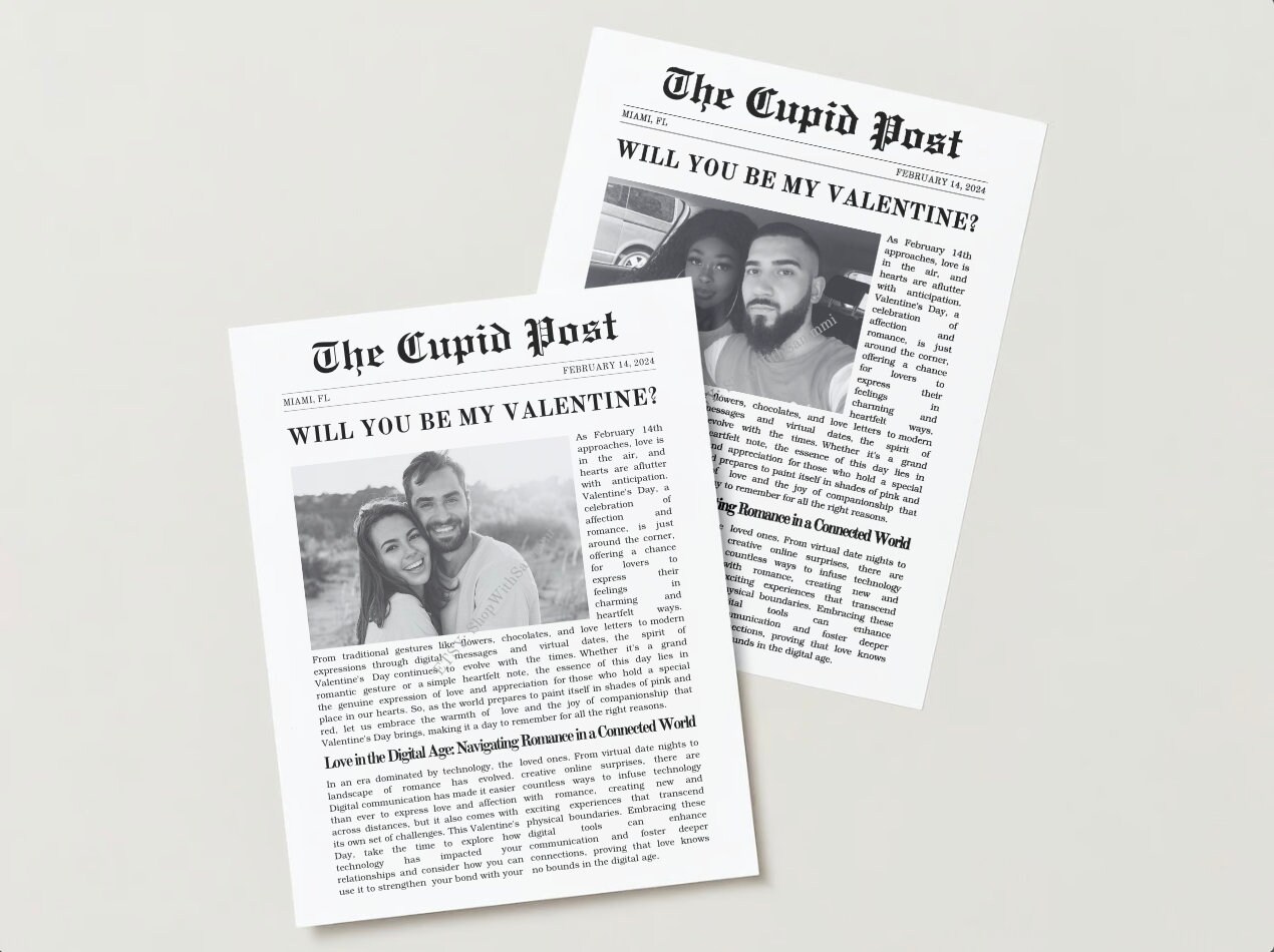 Will You Be My Valentine Newspaper Cupid Post Horizontal | Viral 2024 ...