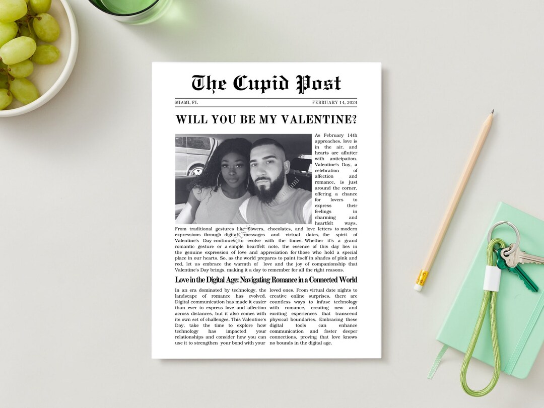 Will You Be My Valentine Newspaper Cupid Post Horizontal | Viral 2024 ...