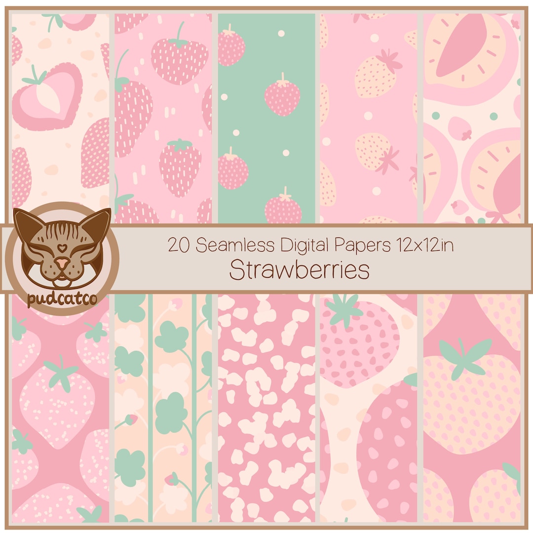 Pastel Strawberries, Seamless Digital Paper, Repeating Strawberry ...