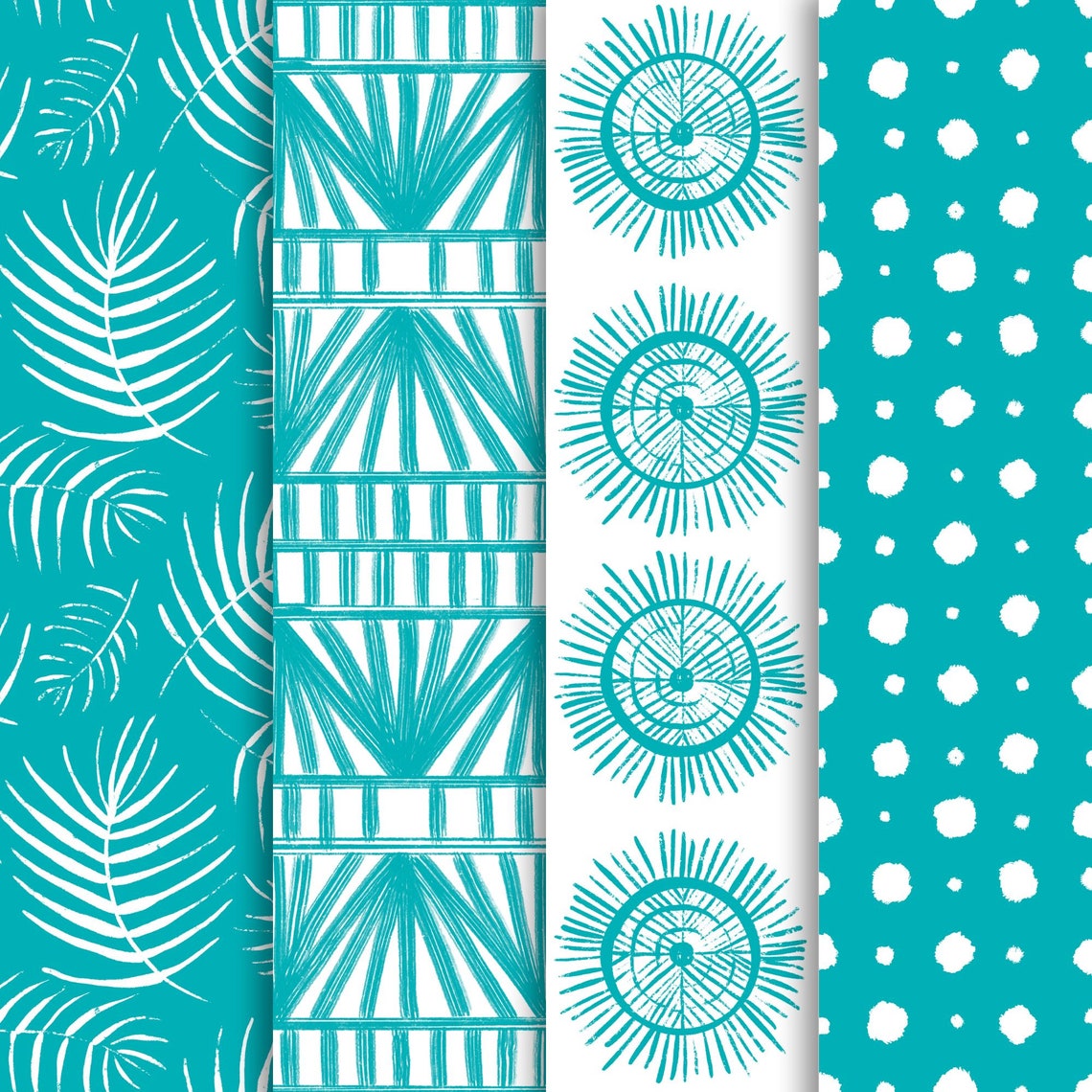 28 Hand-drawn Island Boho Designs, Ocean Blue and White Seamless ...