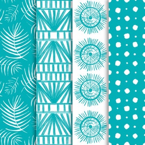 28 Hand-drawn Island Boho Designs, Ocean Blue and White Seamless ...