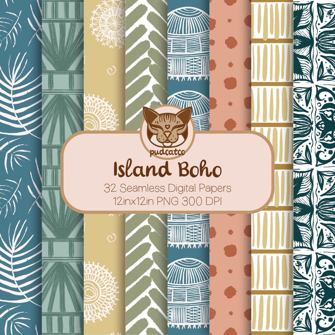 32 Hand-drawn Island Boho Designs, Earth Toned Seamless Digital Paper ...