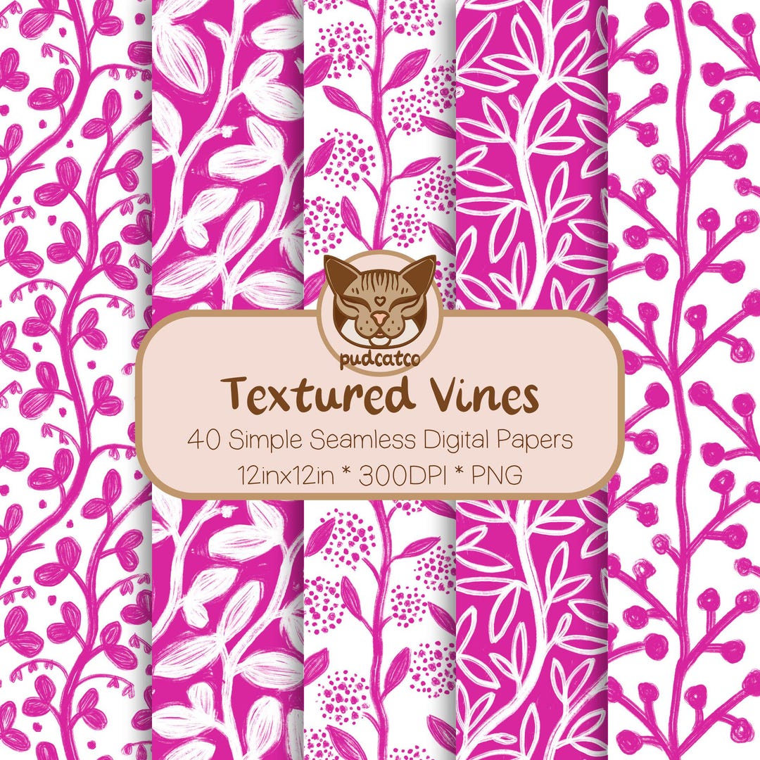 Pretty Textured Vine Designs, 40 Seamless Digital Papers, Printable ...