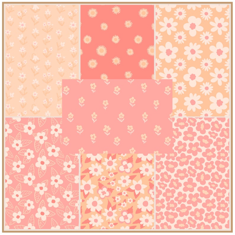 Cute Floral Digital Paper, Peachy Flower Repeating Seamless Pattern ...
