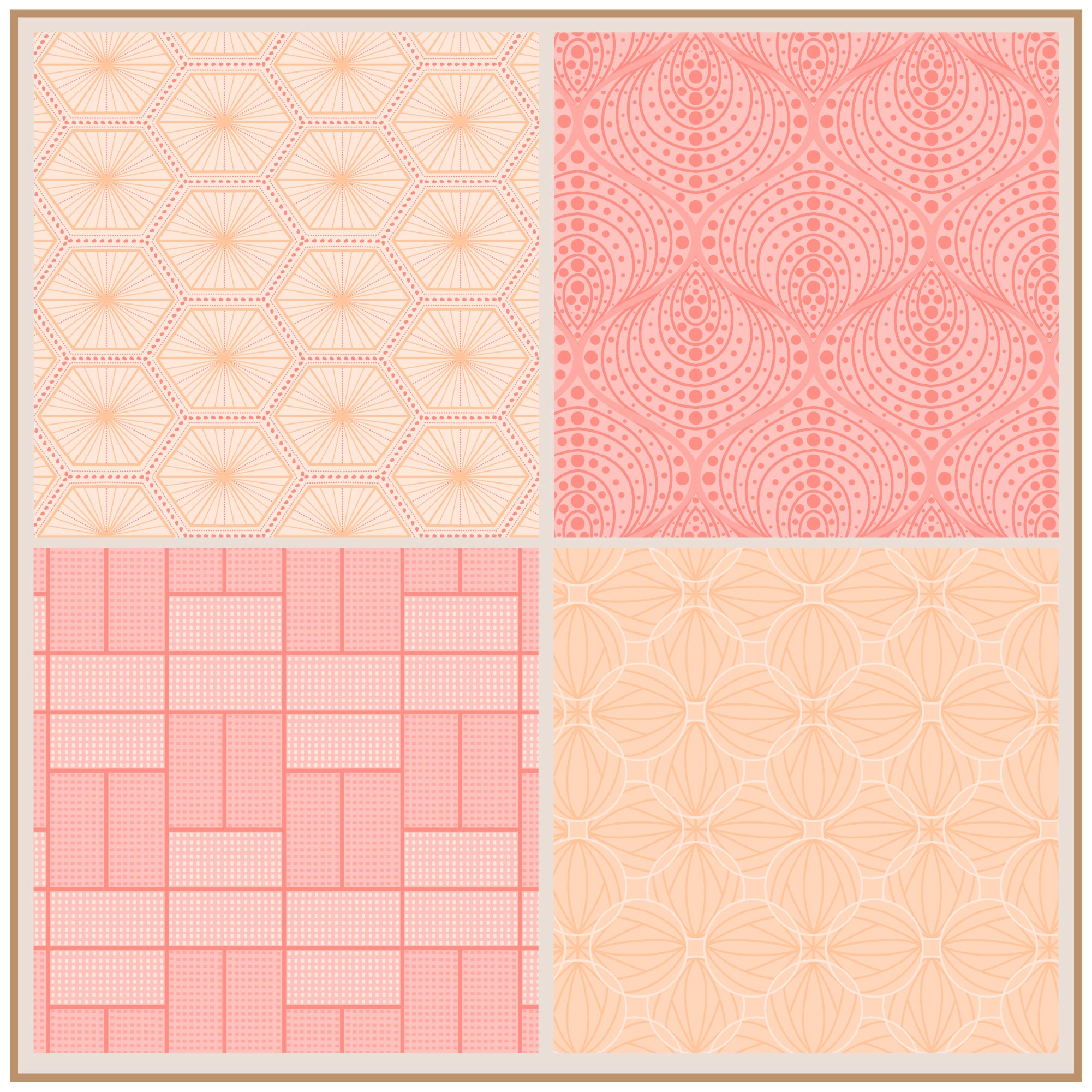 Art Deco Pink and Peach Seamless Digital Paper, Geometric Patterns ...