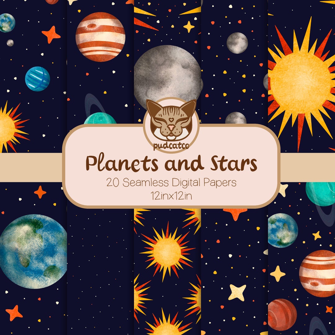 20 Textured Planets and Stars Digital Seamless Paper, Outer Space ...