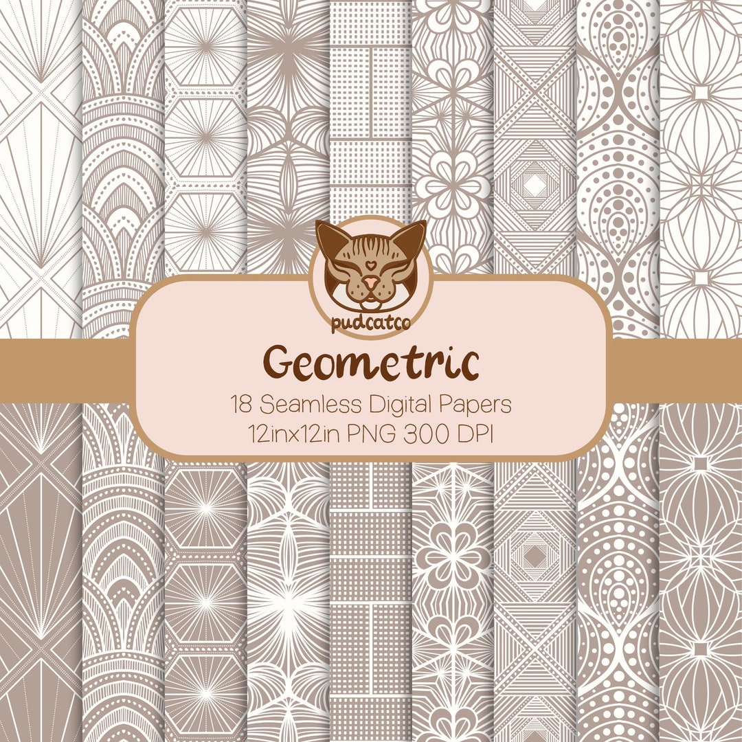 18 Hand-drawn Geometric Designs, Stone Grey and White Seamless Digital ...