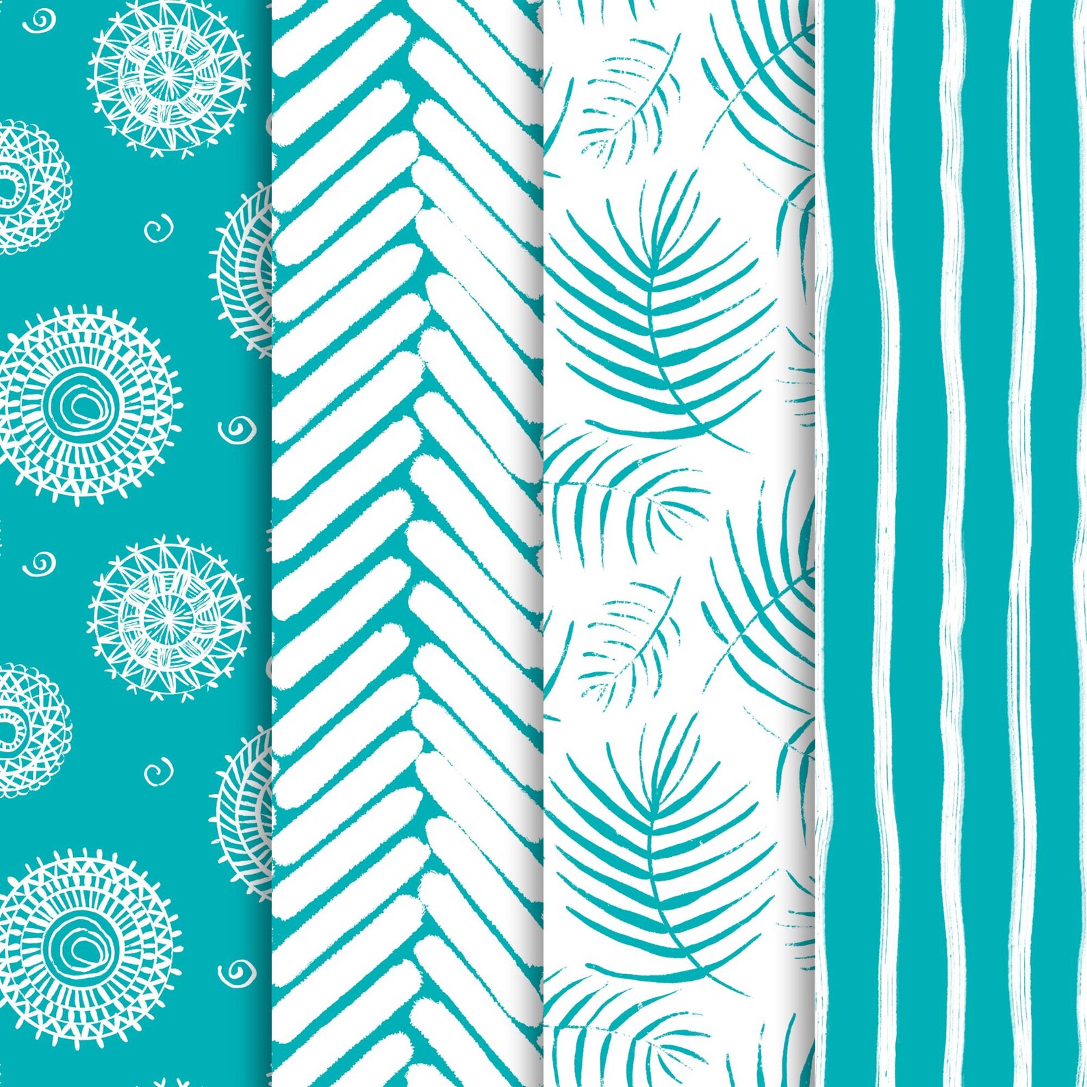 28 Hand-drawn Island Boho Designs, Ocean Blue and White Seamless ...