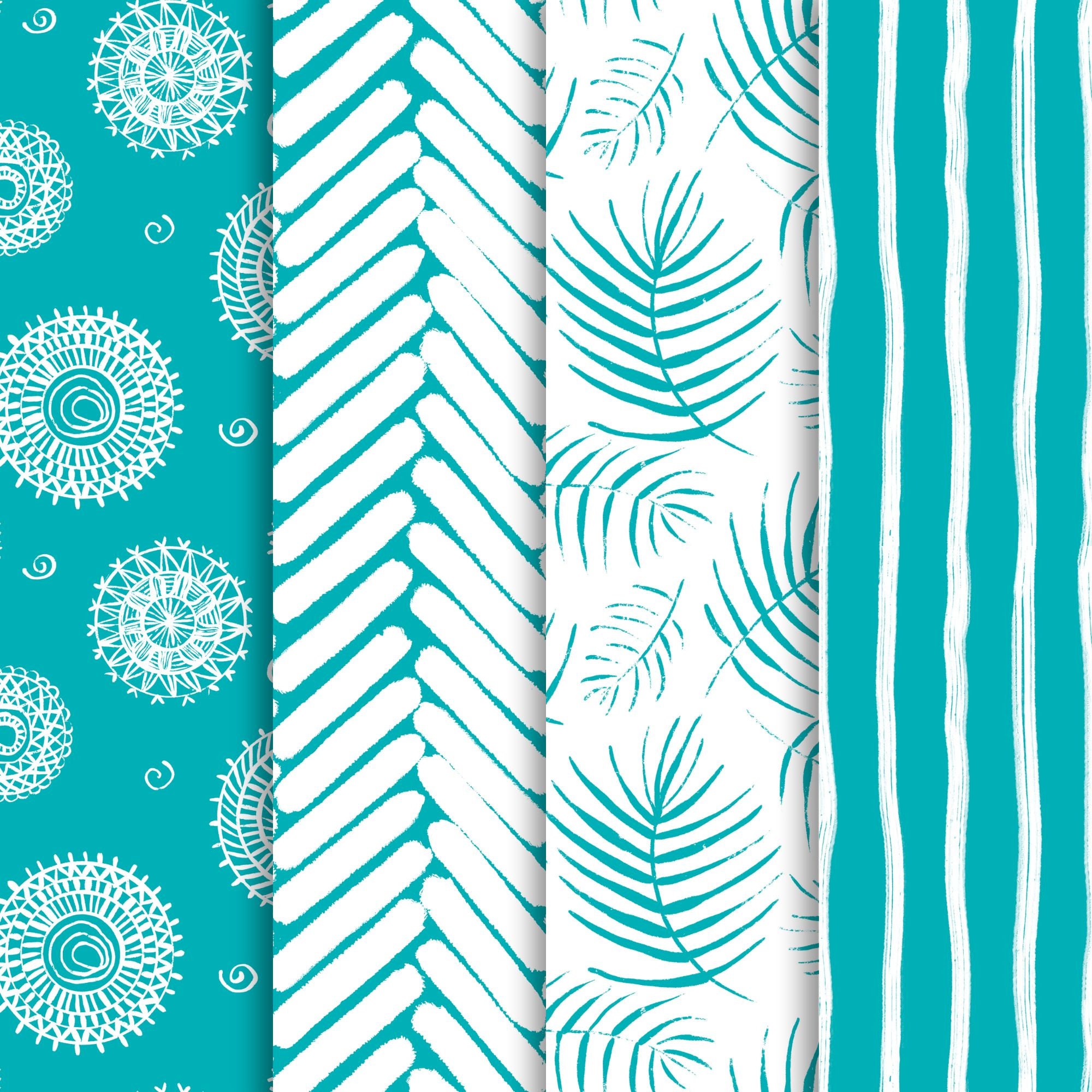 28 Hand-drawn Island Boho Designs, Ocean Blue and White Seamless ...