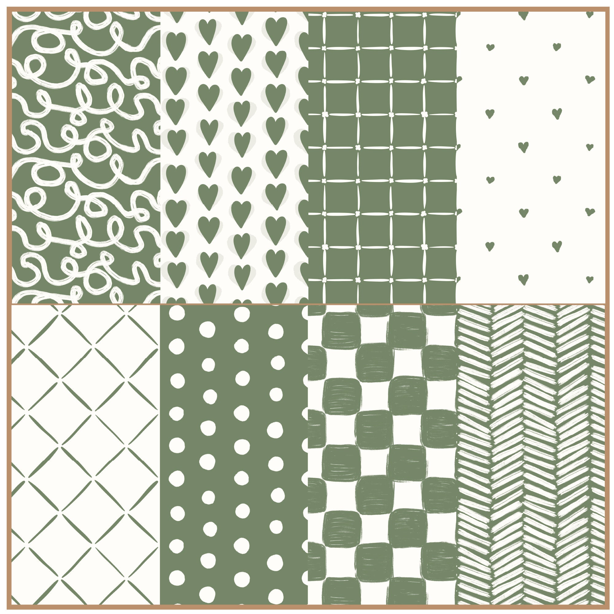 50 Seamless Digital Papers, Simple Sage and White Repeating Patterns ...