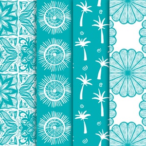 28 Hand-drawn Island Boho Designs, Ocean Blue and White Seamless ...