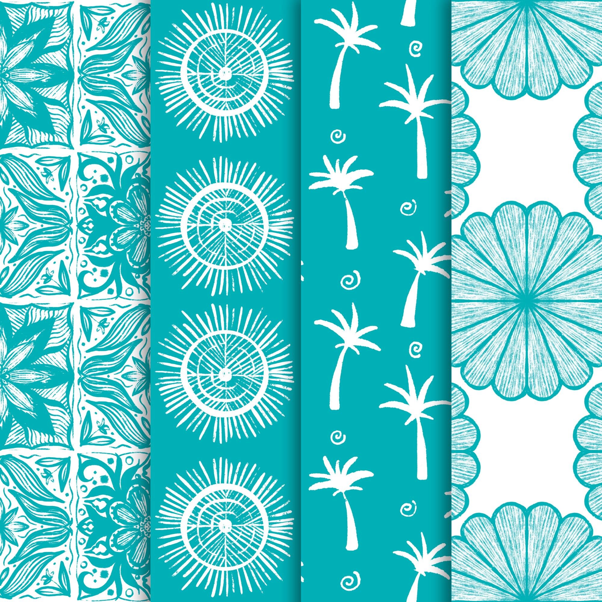 28 Hand-drawn Island Boho Designs, Ocean Blue and White Seamless ...