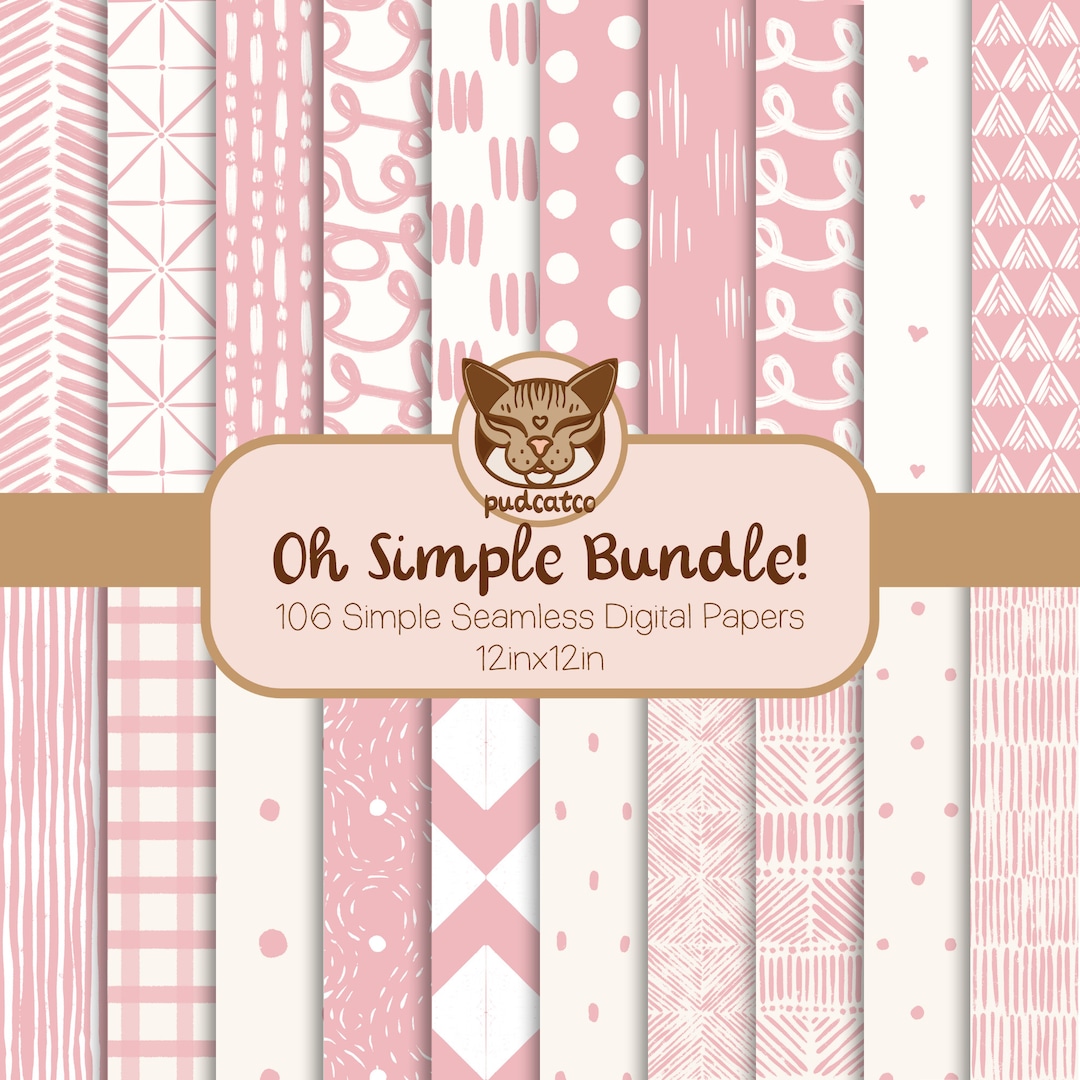 106 Simple Seamless Digital Paper Bundle, Printable Pastel Pink and ...