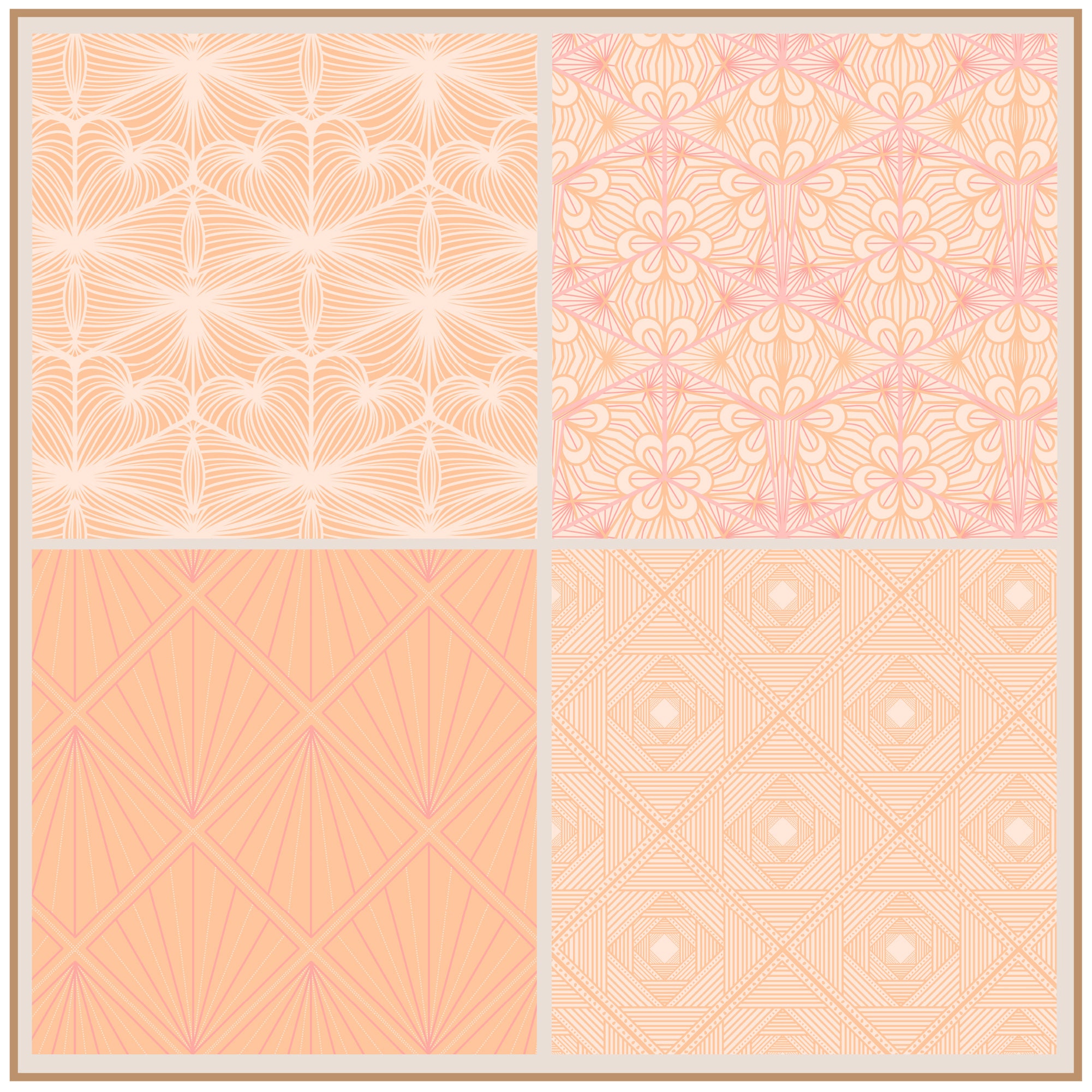 Art Deco Pink and Peach Seamless Digital Paper, Geometric Patterns ...