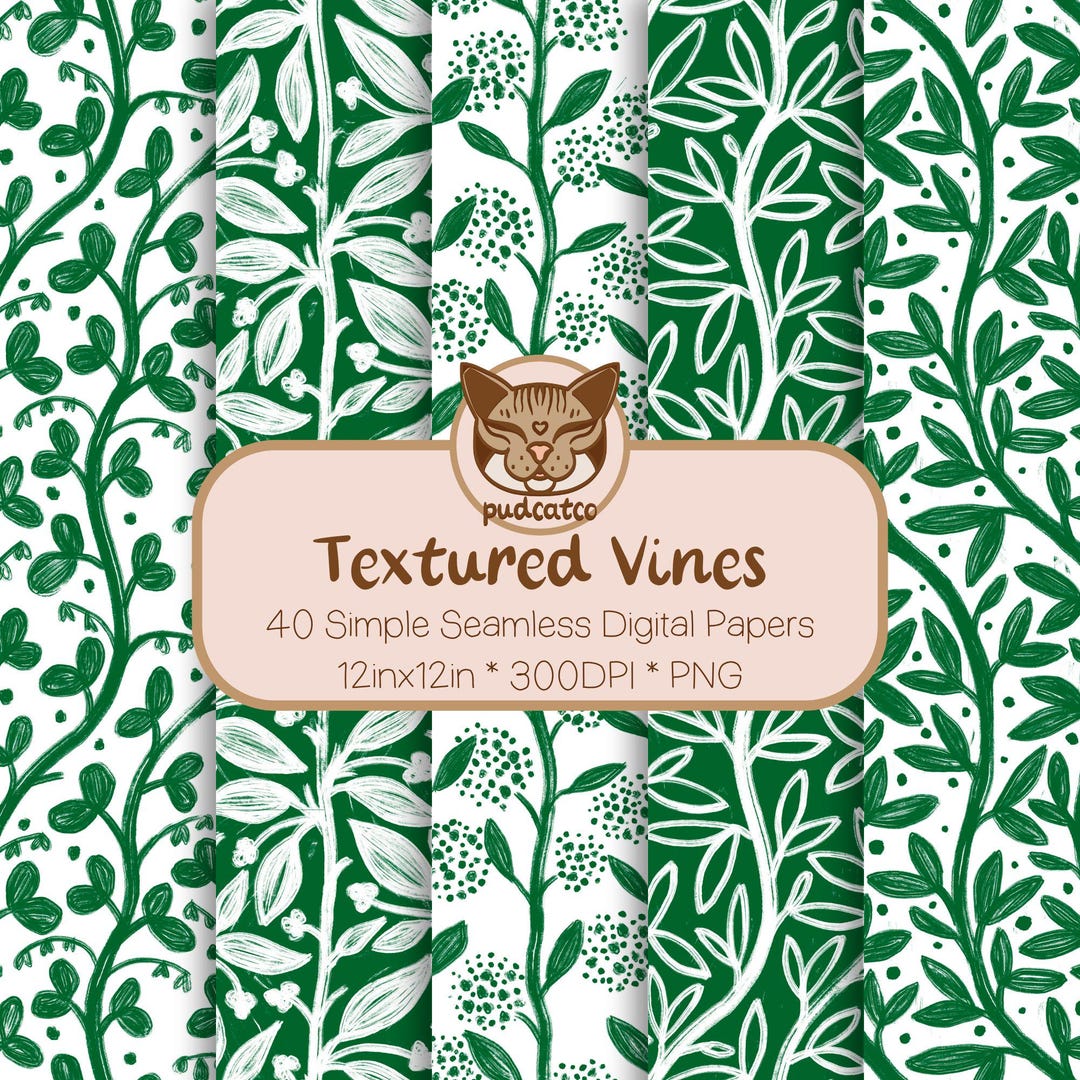 Pretty Textured Vine Designs, 40 Seamless Digital Papers, Printable ...