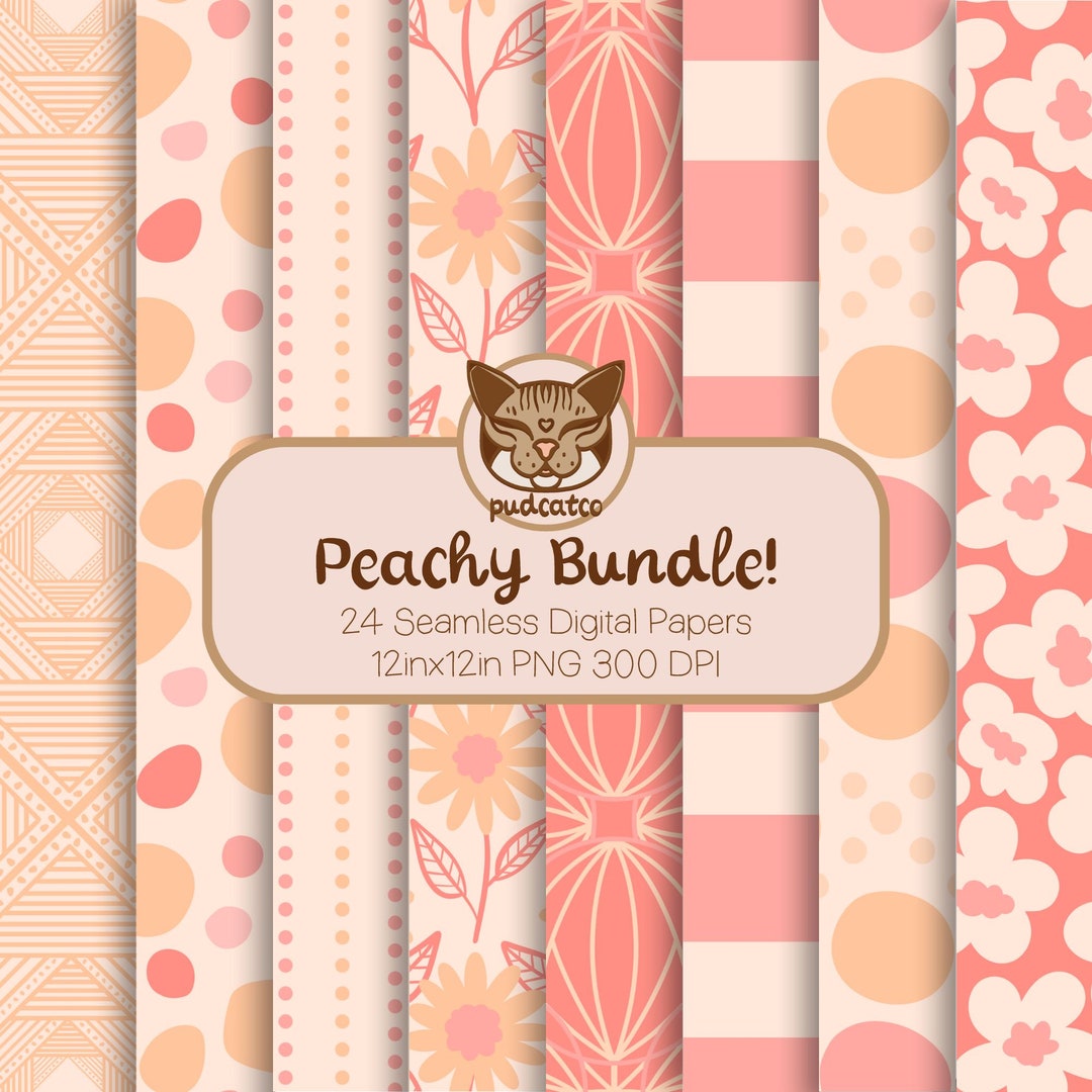 Cute Peachy Seamless Digital Paper Bundle, 24 Unique Patterns, Ditsy ...