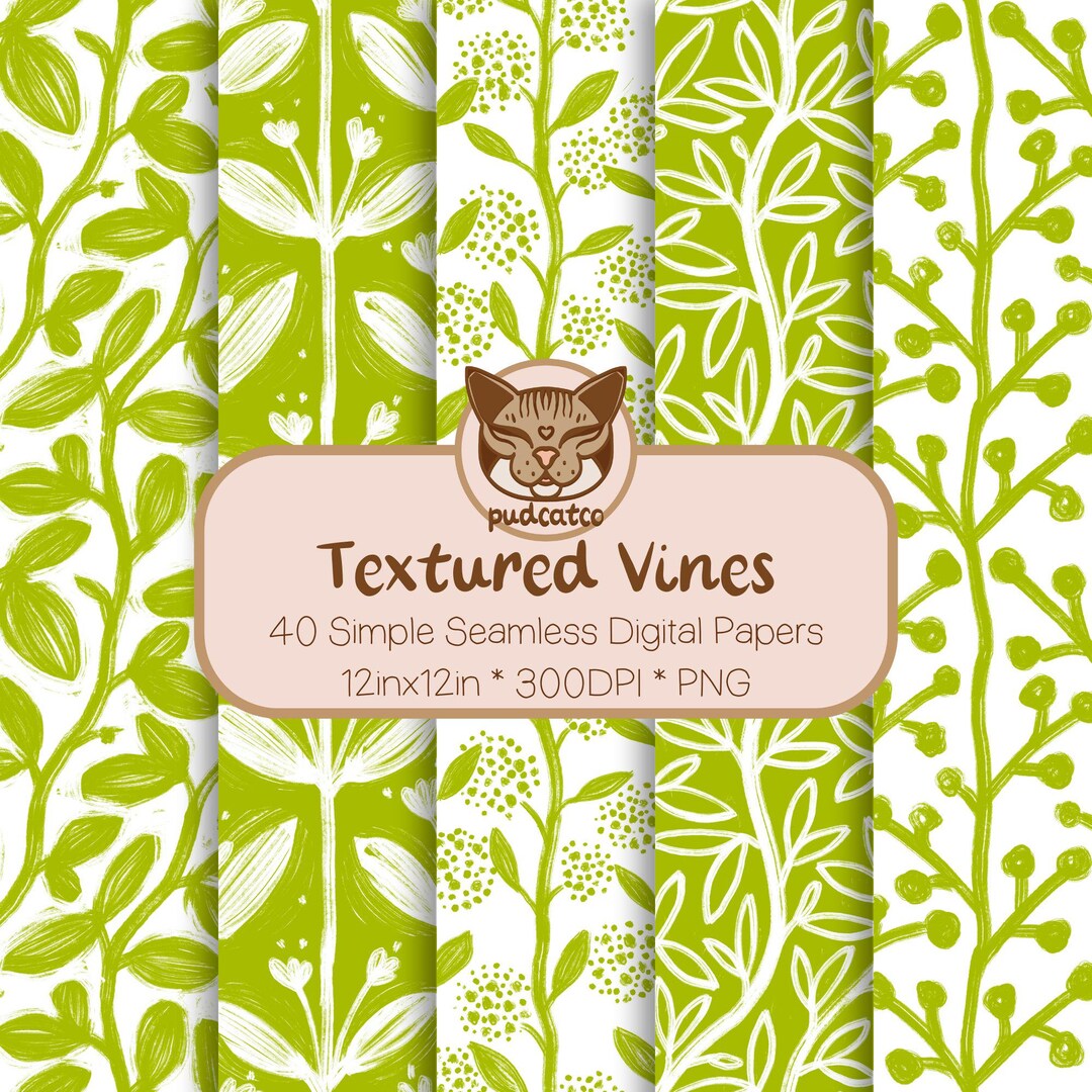 Pretty Textured Vine Designs, 40 Seamless Digital Papers, Printable ...