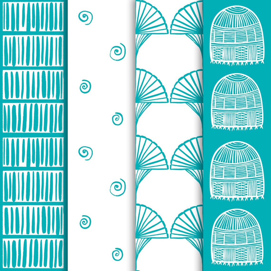 28 Hand-drawn Island Boho Designs, Ocean Blue and White Seamless ...