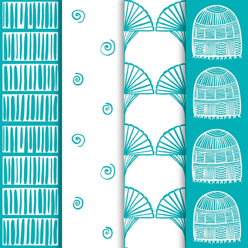 28 Hand-drawn Island Boho Designs, Ocean Blue and White Seamless ...