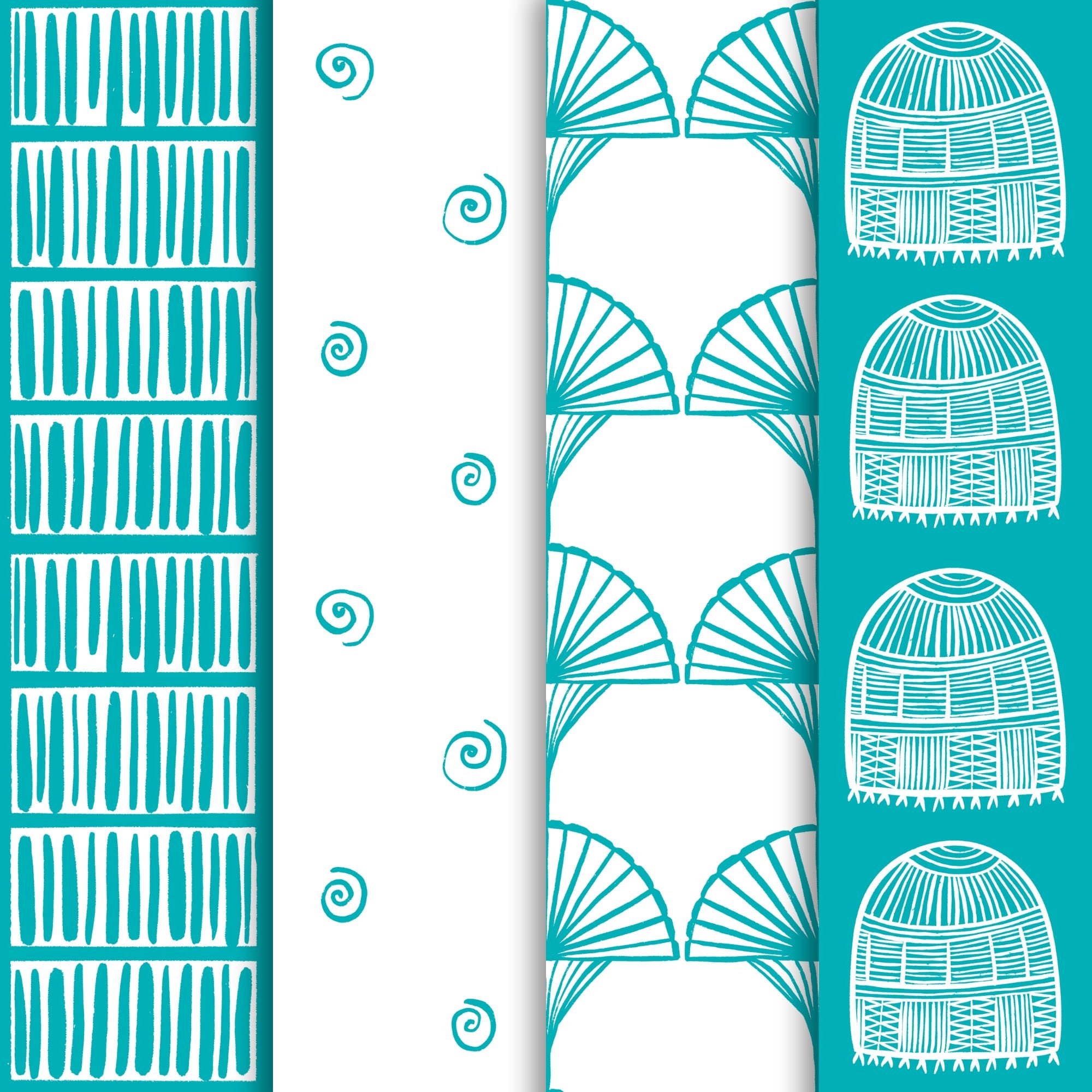 28 Hand-drawn Island Boho Designs, Ocean Blue and White Seamless ...
