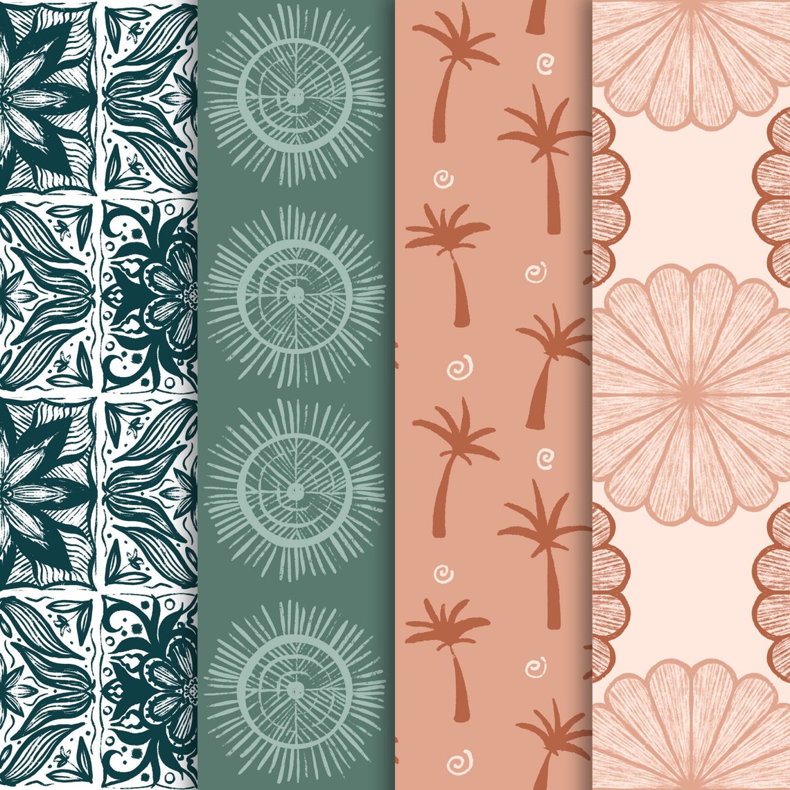 32 Hand-drawn Island Boho Designs, Earth Toned Seamless Digital Paper ...