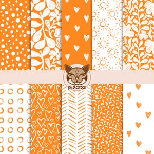 42 Simple Textured Seamless Digital Papers, Printable Bright Orange ...