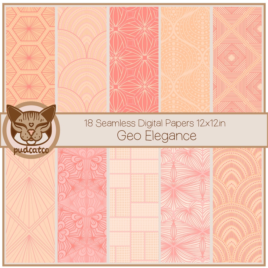 Art Deco Pink and Peach Seamless Digital Paper, Geometric Patterns ...
