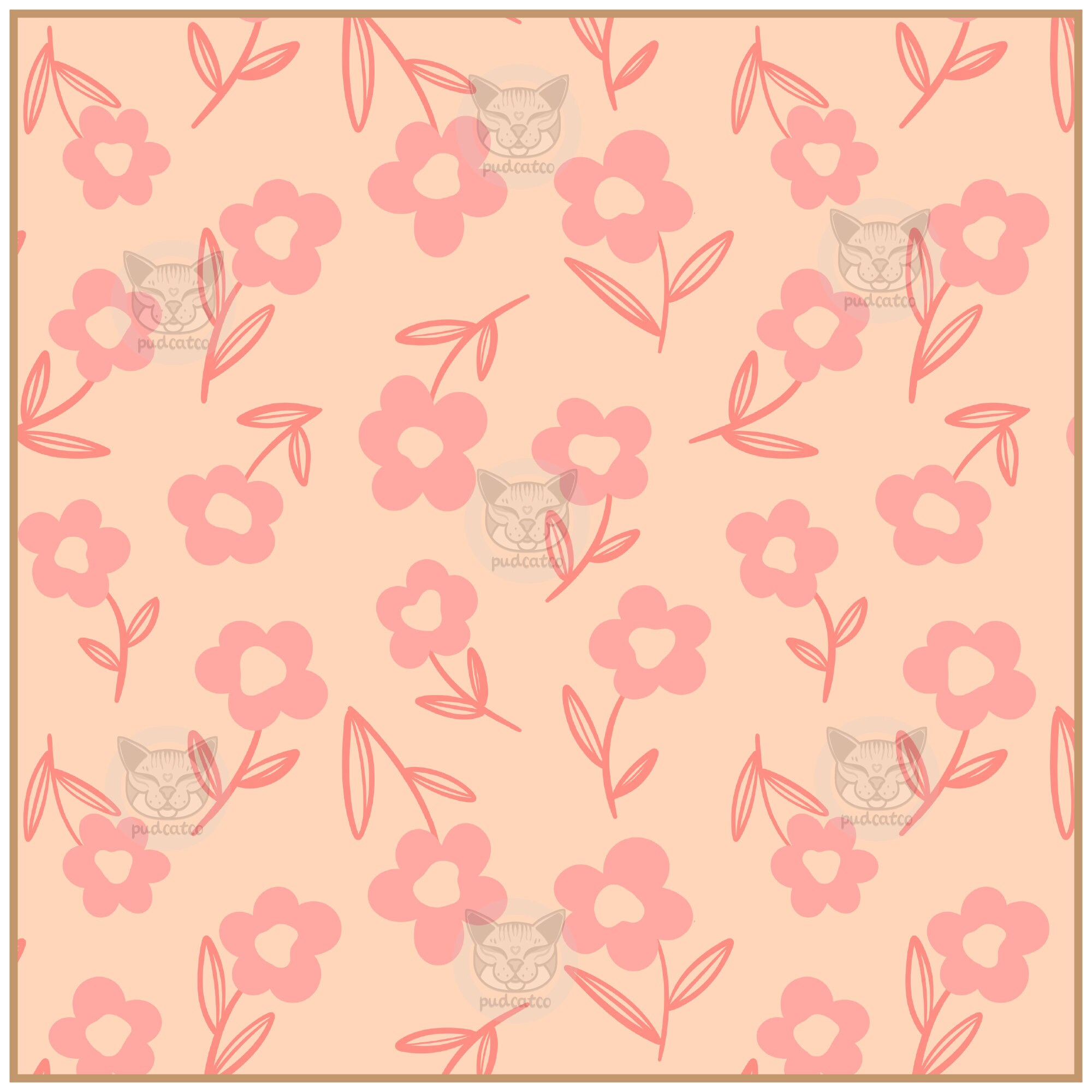 Cute Floral Digital Paper, Peachy Flower Repeating Seamless Pattern ...