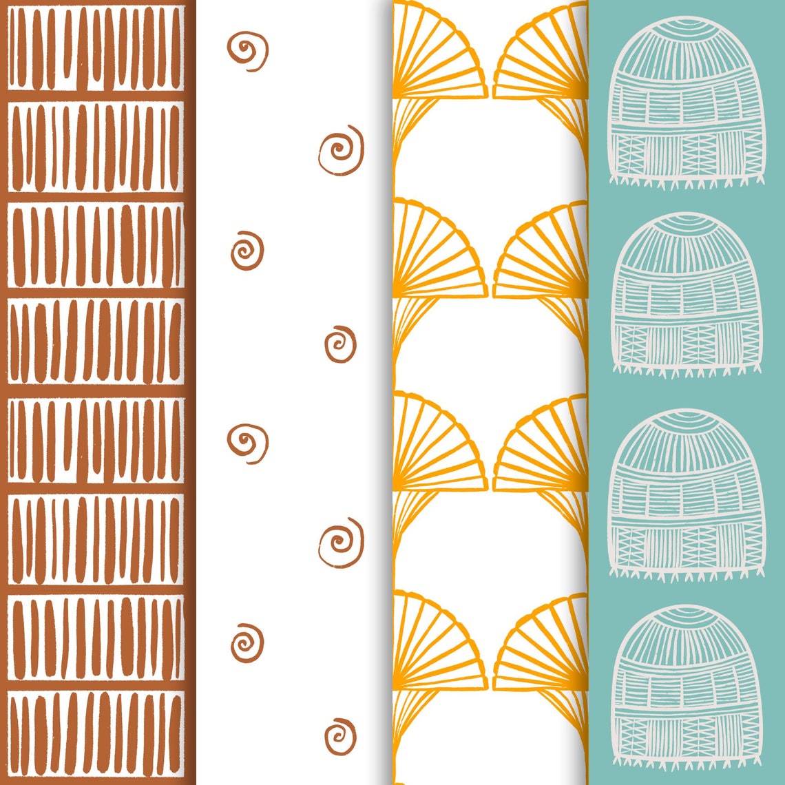 32 Hand-drawn Island Boho Designs, Earthy Sunset Tones, Seamless ...