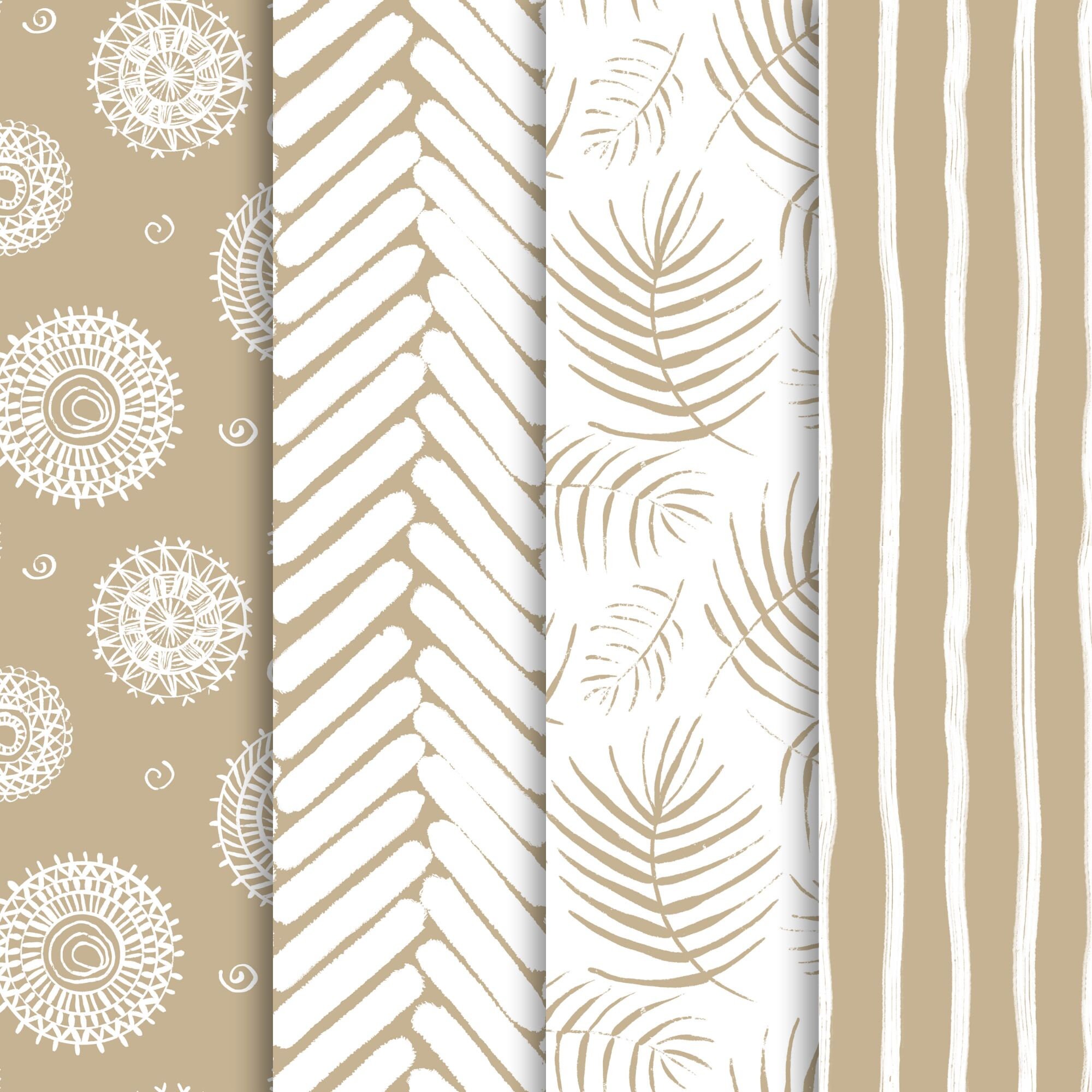 28 Hand-drawn Island Boho Designs, Sand Beige and White Seamless ...